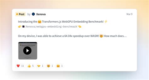 @Xenova on Hugging Face: "Introducing the 🤗 Transformers.js WebGPU Embedding Benchmark! ⚡️ 👉…"