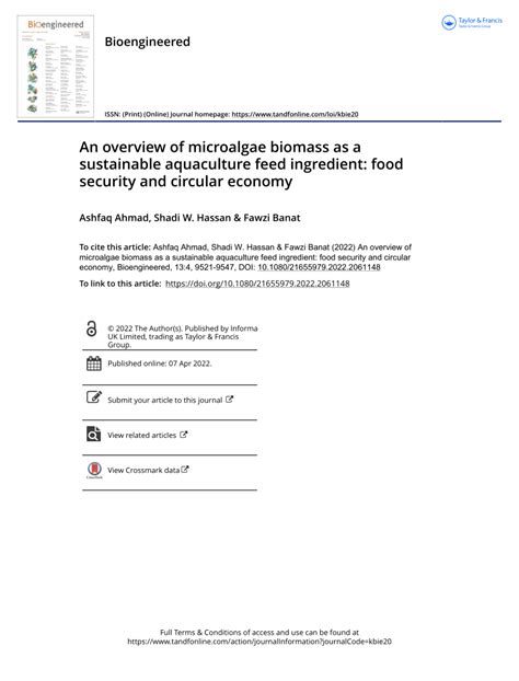 Pdf An Overview Of Microalgae Biomass As A Sustainable Aquaculture Feed Ingredient Food