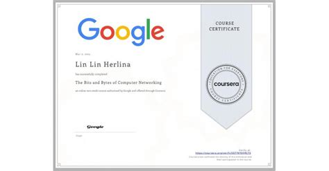 Lin Lin Herlina On Linkedin Completion Certificate For The Bits And Bytes Of Computer Networking