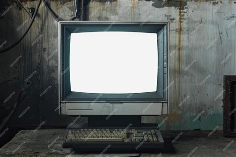Empty Old Computer Terminal Screen For Background Premium Ai
