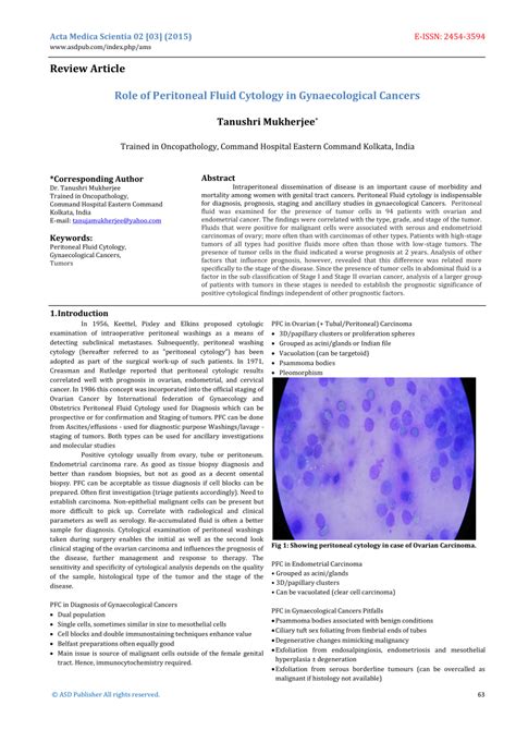 Pdf Peritoneal Fluid In Gynaecological Cancer