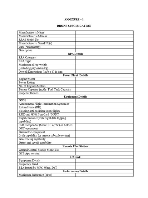 Drone Specification Form Pdf Unmanned Aerial Vehicle Aircraft