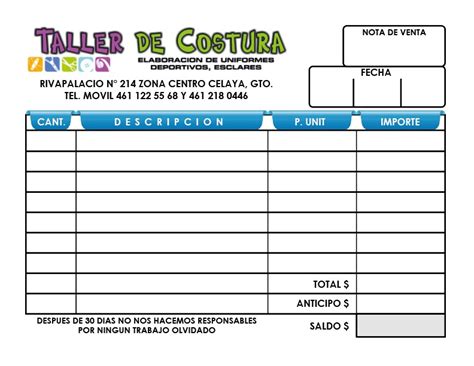 Nota De Venta Formato