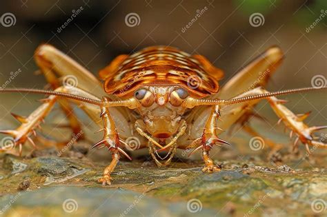 Macro Photo Of Light Brown German Cockroach With Dark Striped Proboscis