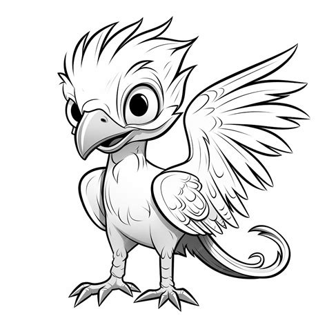 Premium Ai Image Microraptor Coloring Hand Drawn Cute Coloring Book Kawaii Line Art