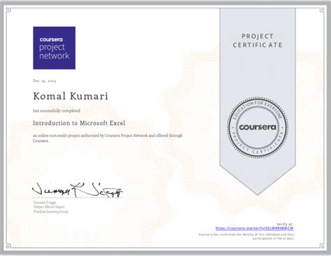Coursera Excel Course Completion Certificate Pdf