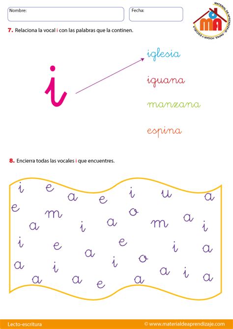 La Vocal I Lecto Escritura Material De Aprendizaje
