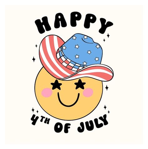 Premium Vector Groovy 4th Of July Happy Smile Face Emoji With Cowboy