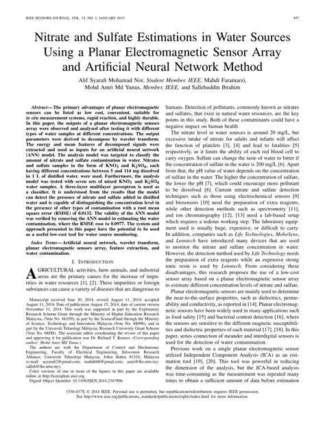 Pdf Nitrate And Sulfate Estimations In Water Sources Using A Planar Electromagnetic Sensor