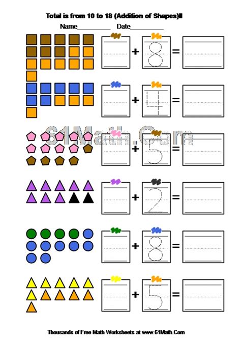 Total Is From 10 To 18 Addition Of Shapesii Create Your Own