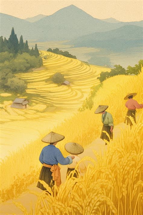 稻田丰收立秋插画作品 花瓣网