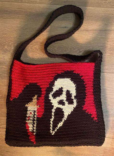 Ghostface Crochet Tapestry Pattern Tote Bag Etsy
