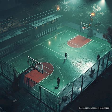 Ai创作图夜晚的校园篮球场 篮球场夜景 篮球场夜色 夜间篮球场 夜晚的篮球场 夜晚运动场 雨天的篮球场 雨后篮球场 运动场夜色 灯光篮球场