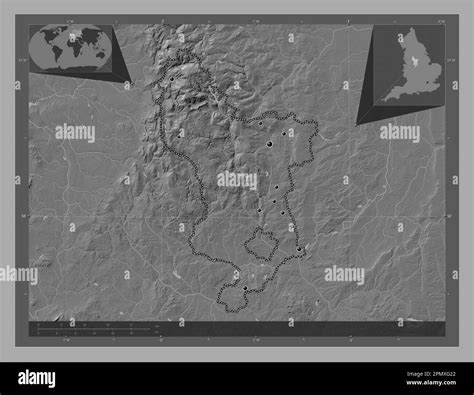 Derbyshire Administrative County Of England Great Britain Bilevel Elevation Map With Lakes