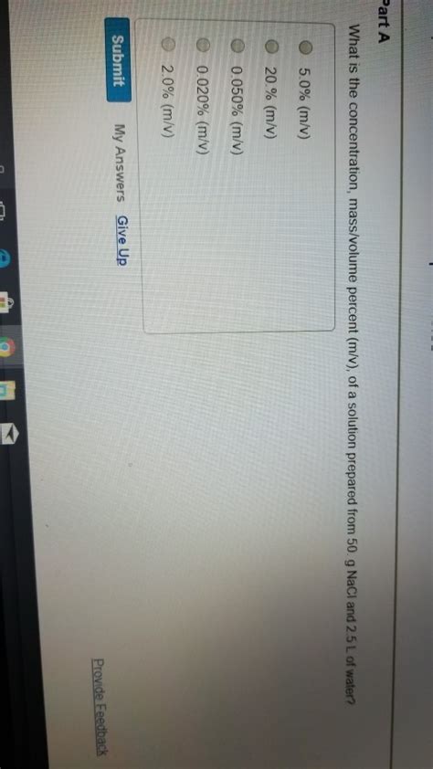 Solved Art A What Is The Concentration Massvolume Percent