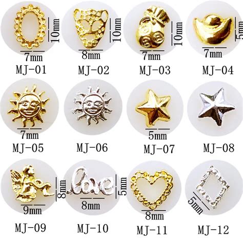 50 개갑 금속 손톱 아트 타원형 호랑이 지갑 Ingots 미소 태양 스타 천사 편지 사랑 심장 마름모 3d 보석 손톱
