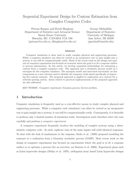Pdf Sequential Experiment Design For Contour Estimation From Complex Computer Codes