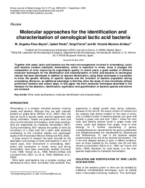 Pdf Molecular Approaches For Identification And Characterization Of Lactic Acid Bacteria