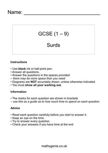 Surds Mathematics Ks3 4 5 Teaching Resources