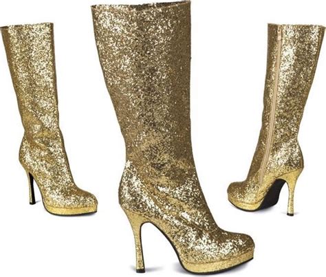 Gouden Glitter Laarzen Met Hak 41 Bol Com