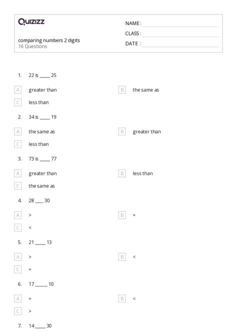 50 Comparing Three Digit Numbers Worksheets For 2nd Class On Quizizz Free And Printable