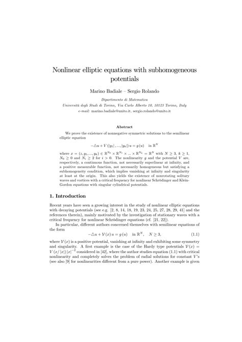 Pdf Nonlinear Elliptic Equations With Subhomogeneous Potentials