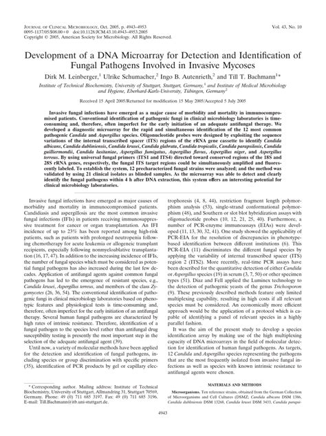 Pdf Development Of A Dna Microarray For Detection And Identification Of Fungal Pathogens