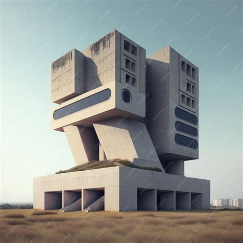 Edificio Modernista Geométrico Modular De Hormigón Brutalista