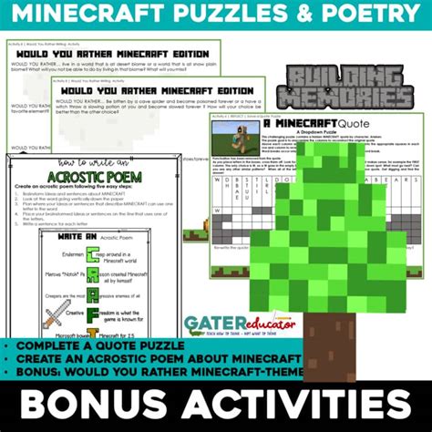 Minecraft Reading Comprehension Writing Prompts Activities Digital