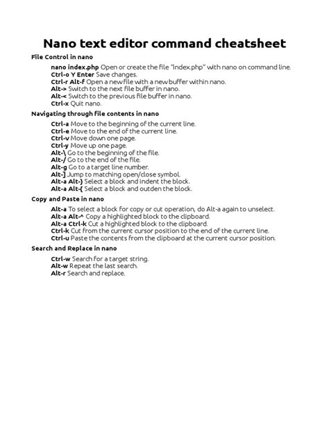 Nano Text Editor Command Cheatsheet Pdf