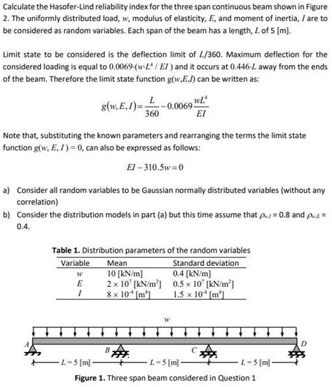 solved calculate the hasofer lind reliability index for the three span