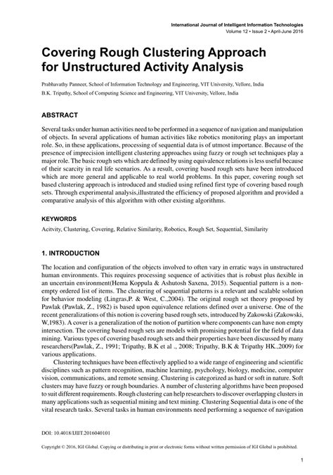 PDF Covering Rough Clustering Approach For Unstructured Activity Analysis