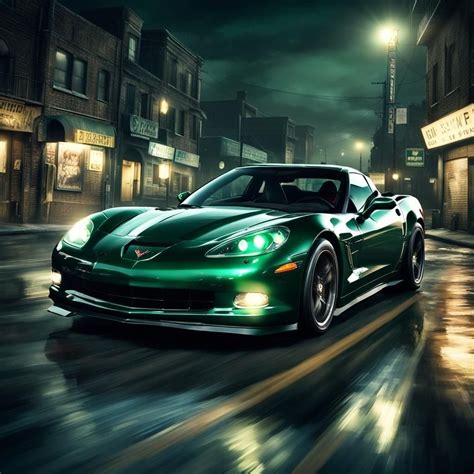Dark Green C6 Corvette Cruising Down A Grimy Street At Night R Nightcafe