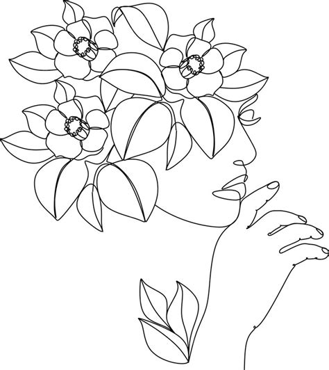Premium Vector Abstract Face With Flowers By One Line Vector Drawing Portrait Minimalistic Style