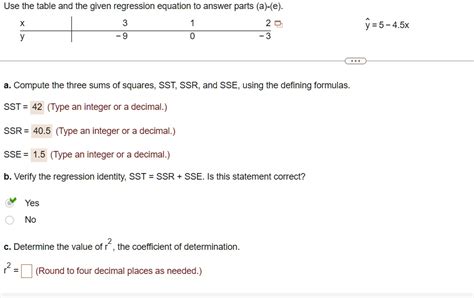 solved 14 5 c use the table and the given regression equation to