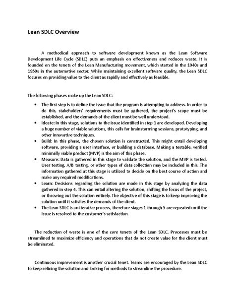 Lecture Notes Lean Sdlc Overview Lean Sdlc Overview A Methodical