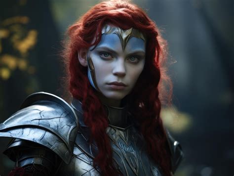 Premium Ai Image A Woman In Armor With Red Hair