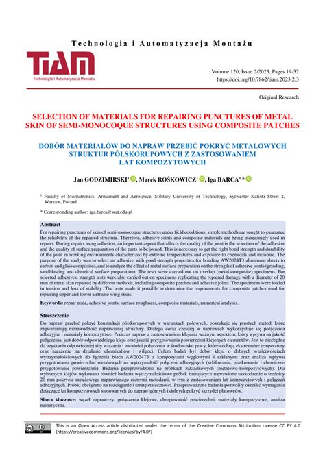 Pdf Selection Of Materials For Repairing Punctures Of Metal Skin Of Semi Monocoque Structures