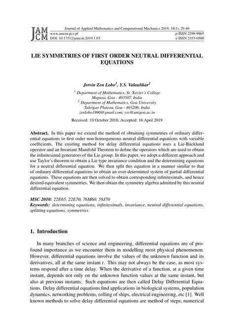 Pdf Lie Symmetries Of First Order Neutral Differential Equations