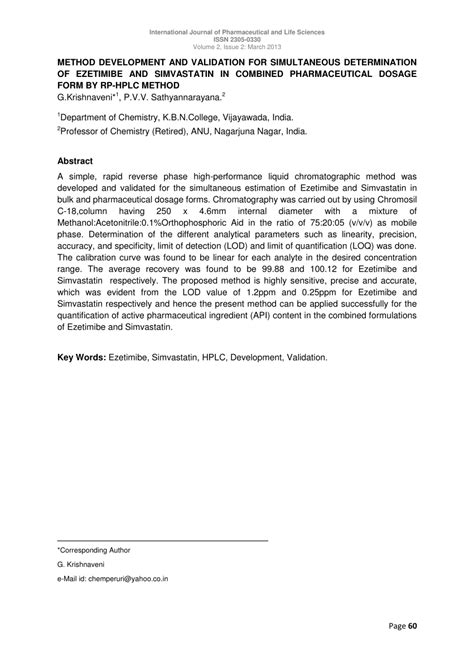 pdf method development and validation for simultaneous determination