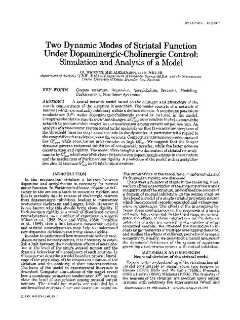 Pdf Two Dynamic Modes Of Striatal Function Under Dopaminergic Cholinergic Control Simulation