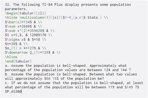 Solved 32 The Following TI 84 Plus Display Presents Some Chegg Com