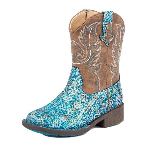 Roper Western Boots Girls Zip Glitter Blue 09 017 1225 2063 Bu