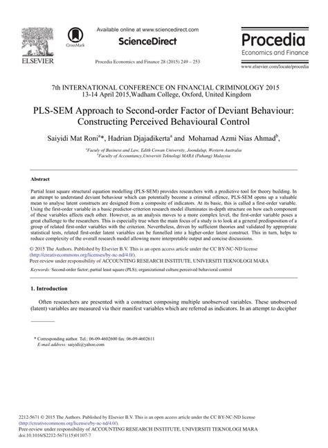 Pdf Pls Sem Approach To Second Order Factor Of Deviant Behaviour