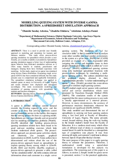 Pdf Modelling Queuing System With Inverse Gamma Distribution A Spreedsheet Simulation Approach