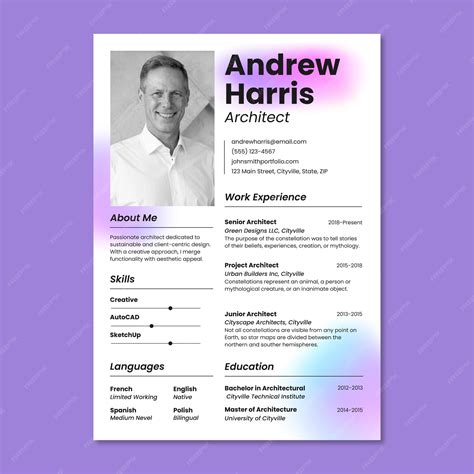 Free Vector Modern Gradient Architect Resume Template