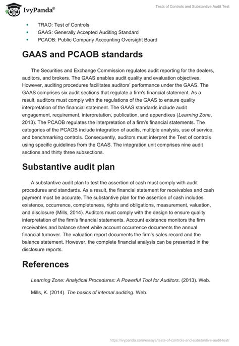 tests of controls and substantive audit test 552 words essay example