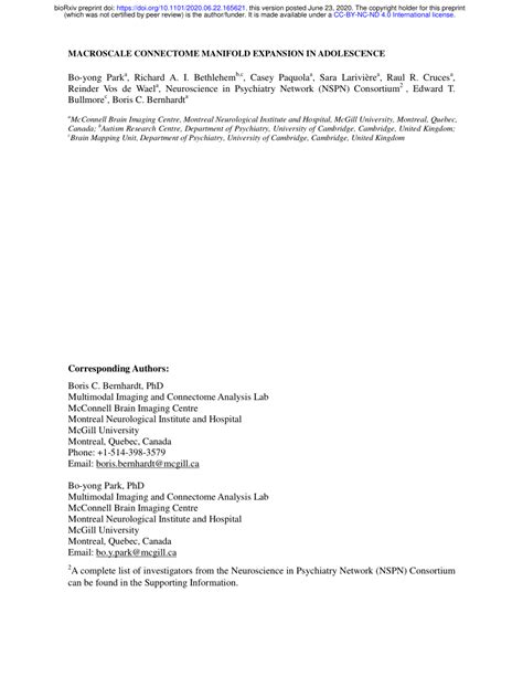 Pdf Macroscale Connectome Manifold Expansion In Adolescence