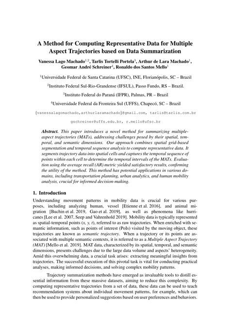 Pdf A Method For Computing Representative Data For Multiple Aspect Trajectories Based On Data