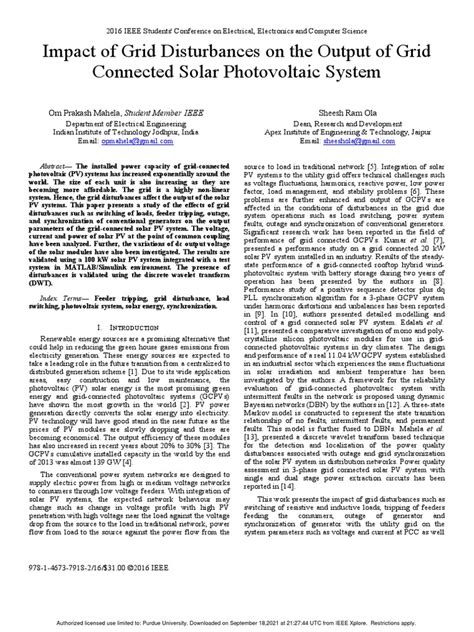 Impact Of Grid Disturbances On The Output Of Grid Connected Solar